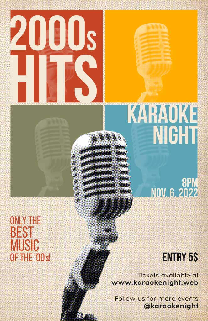 Vibrant Retro Karaoke Night Poster Design Orange Teal